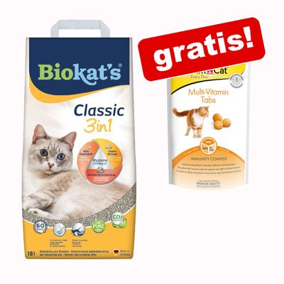 18 l Biokat's Classic 3in1 Katzenstreu + 40 g GimCat Multi-Vitamin Tabs ...